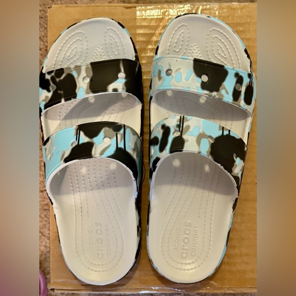 CROCS | Shoes | Crocs Comfort Slide Sandals Black And Blue | Poshmark
